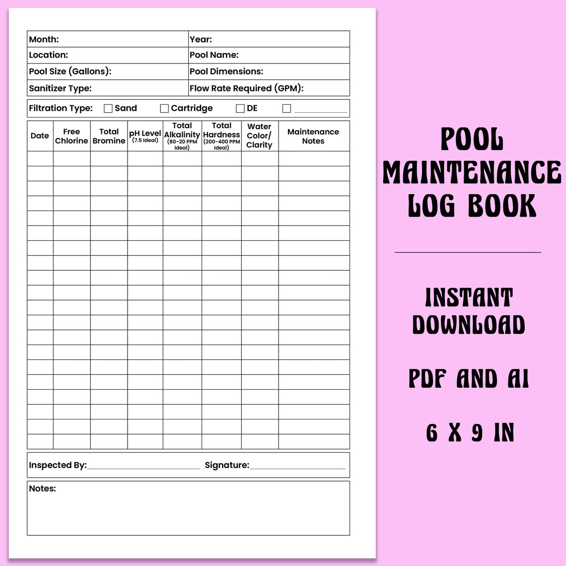Pool Maintenance Log Book, Swimming Pool, Pool Maintenance, Track and ...
