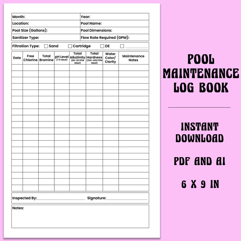 Pool Maintenance Log Book Swimming Pool Pool Maintenance - Etsy
