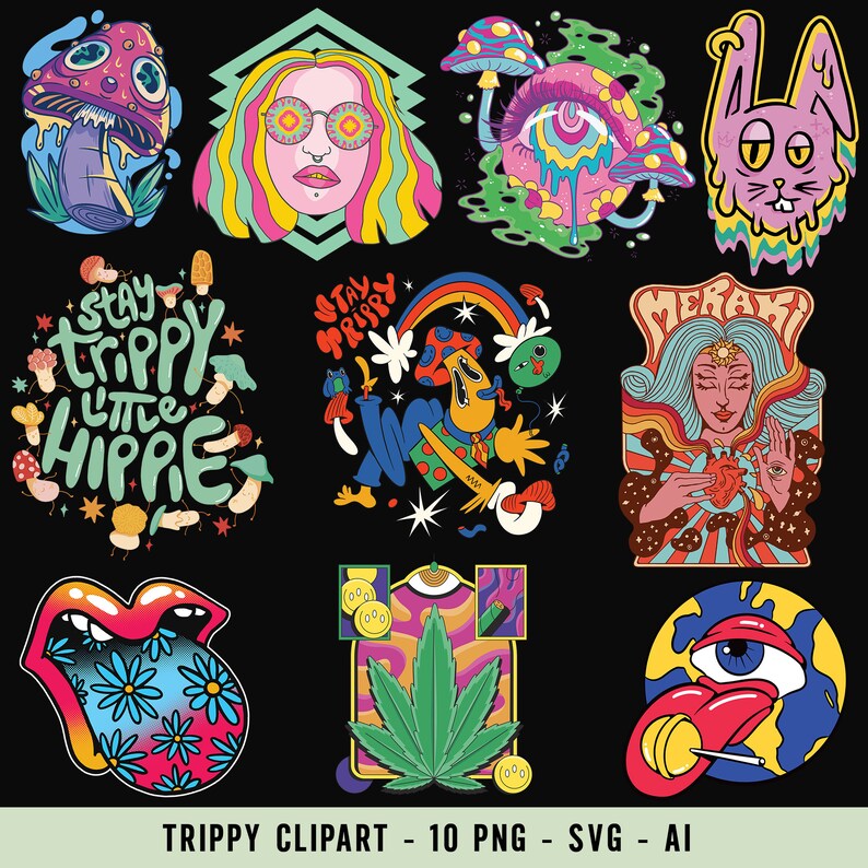 Trippy Clipart Bundle: 10 Psychedelic Artworks in SVG, AI, and PNG ...