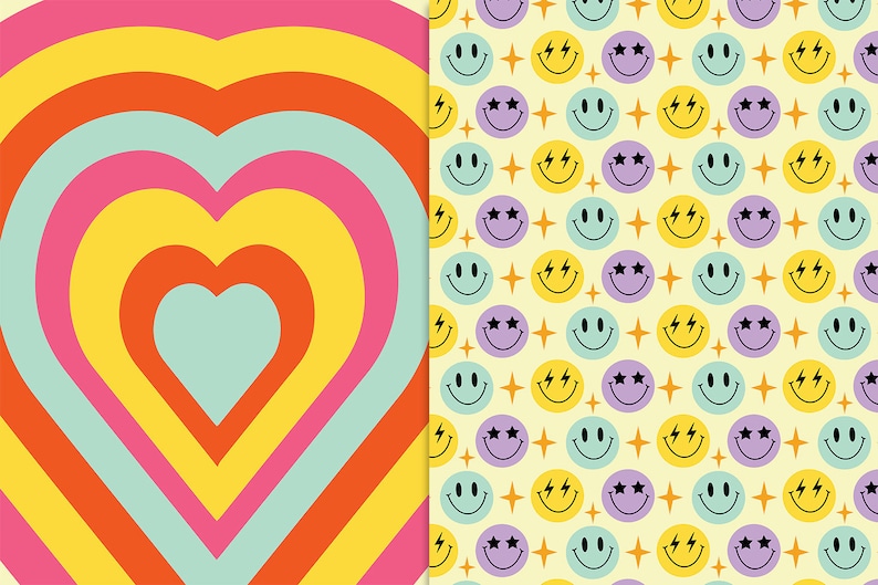 Retro Groovy Digital Papers, 70s Background, Hippy Pattern, Vintage ...