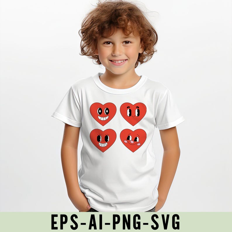 Heart Faces Cartoon Svg Png, Valentine's Day Shirt Design, Cute Retro ...