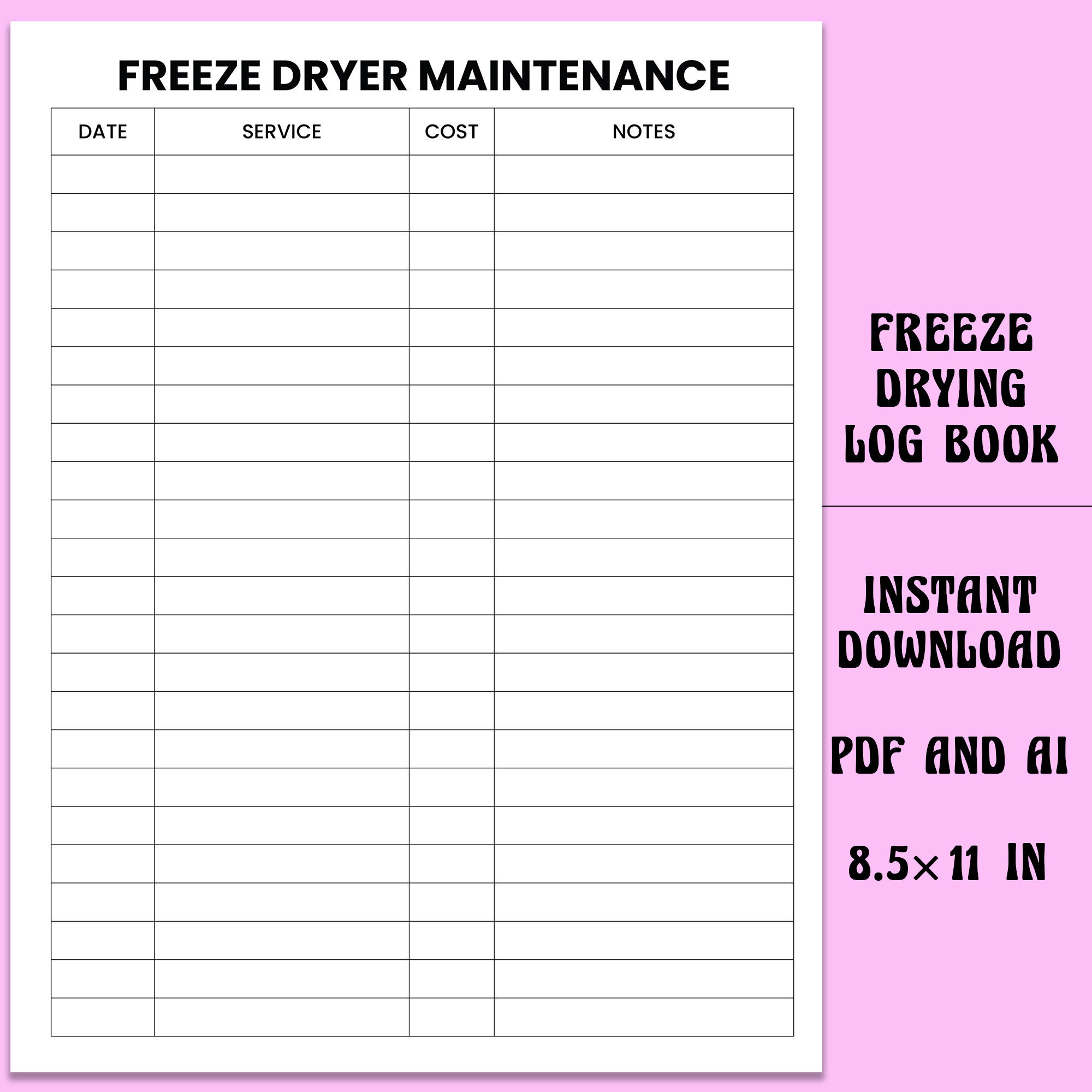 Freeze Drying Log Book, Kdp Interior - Etsy