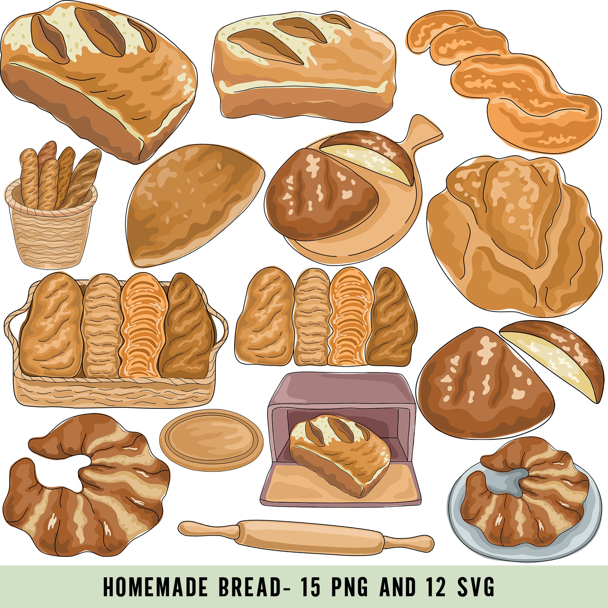 Delicious Homemade Bread SVG and PNG Bundle Freshly Baked Bread Clipart ...