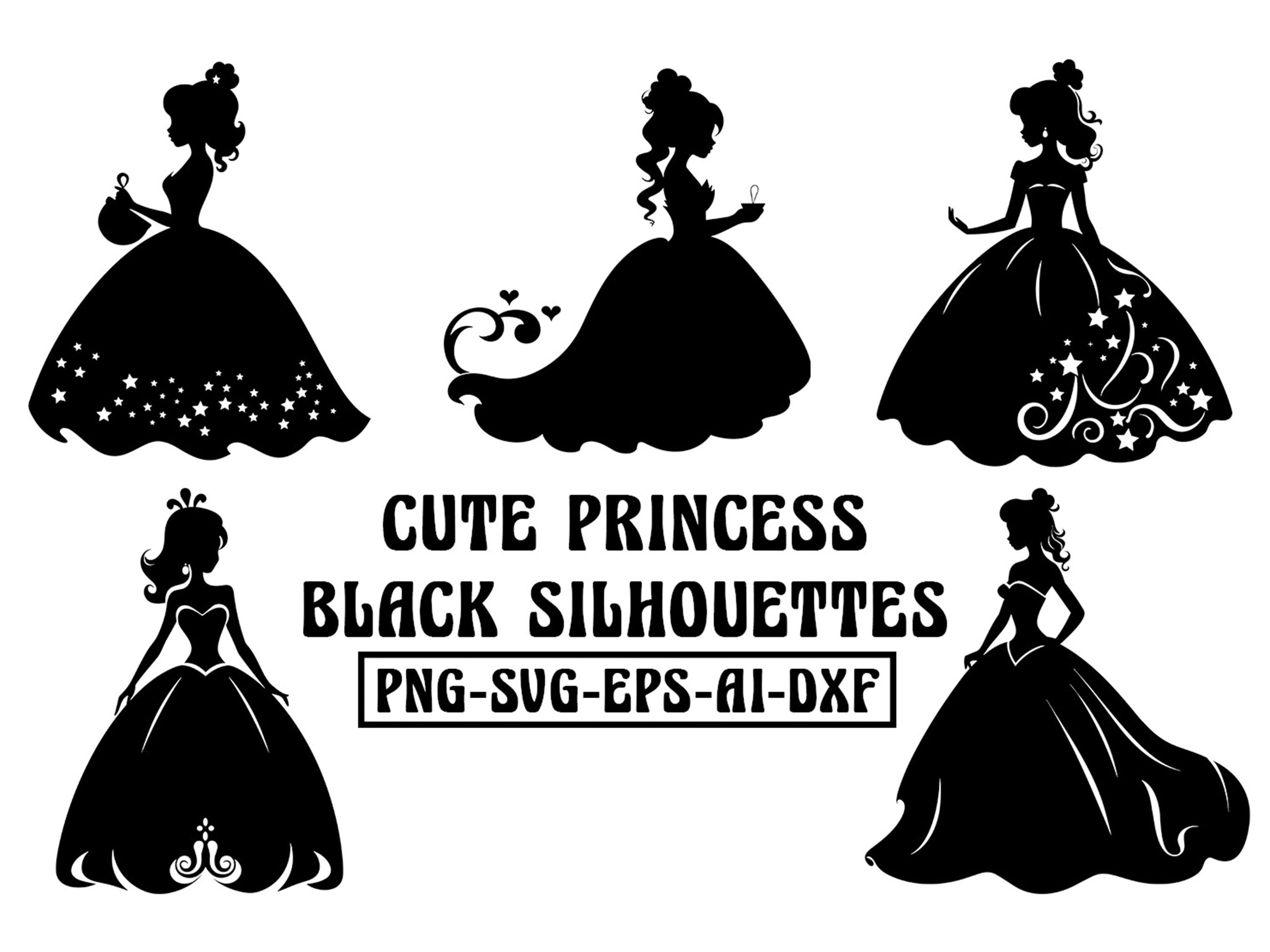Princess Silhouette Svg, Cute Princess Black Silhouettes, Princess ...