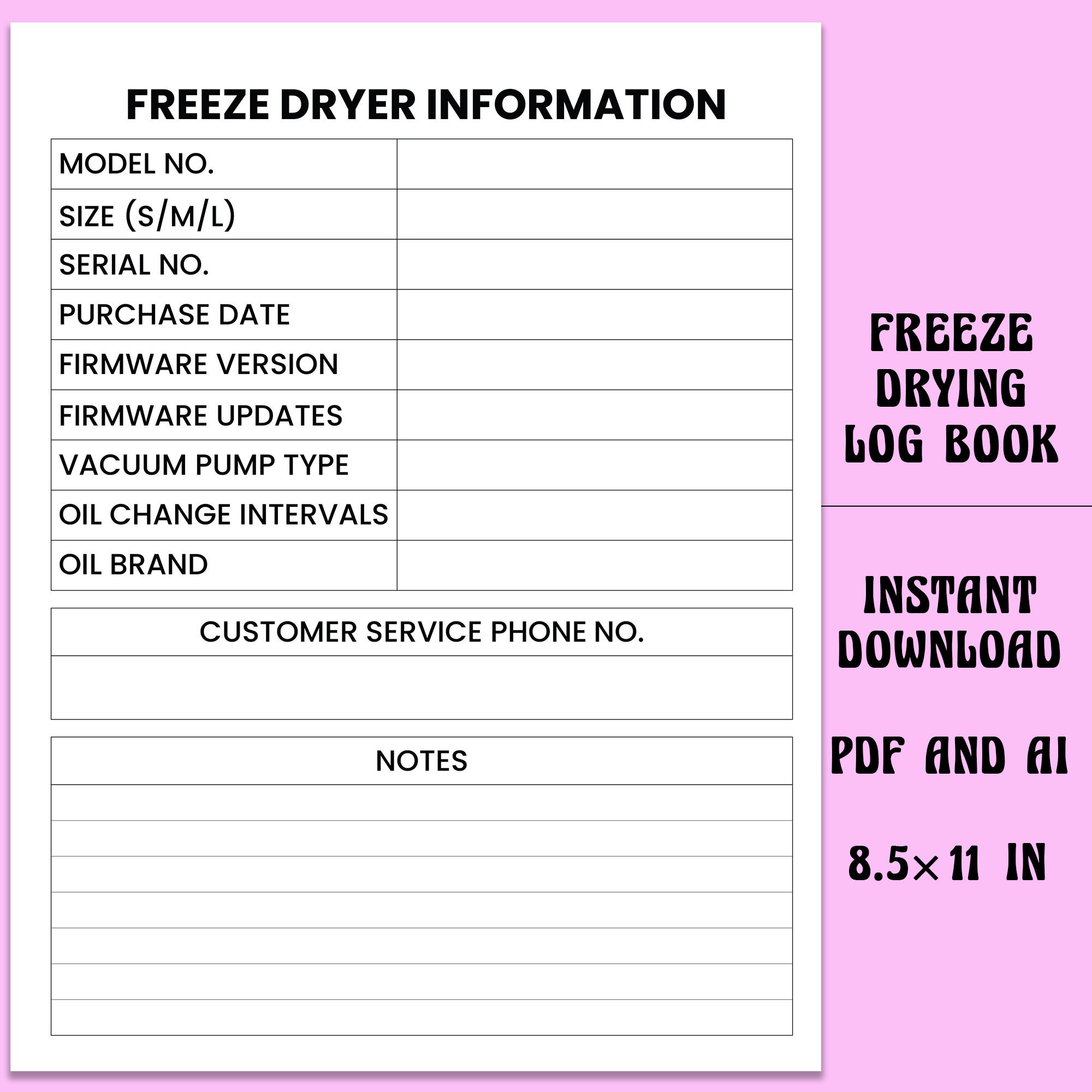 Freeze Drying Log Book, Kdp Interior - Etsy