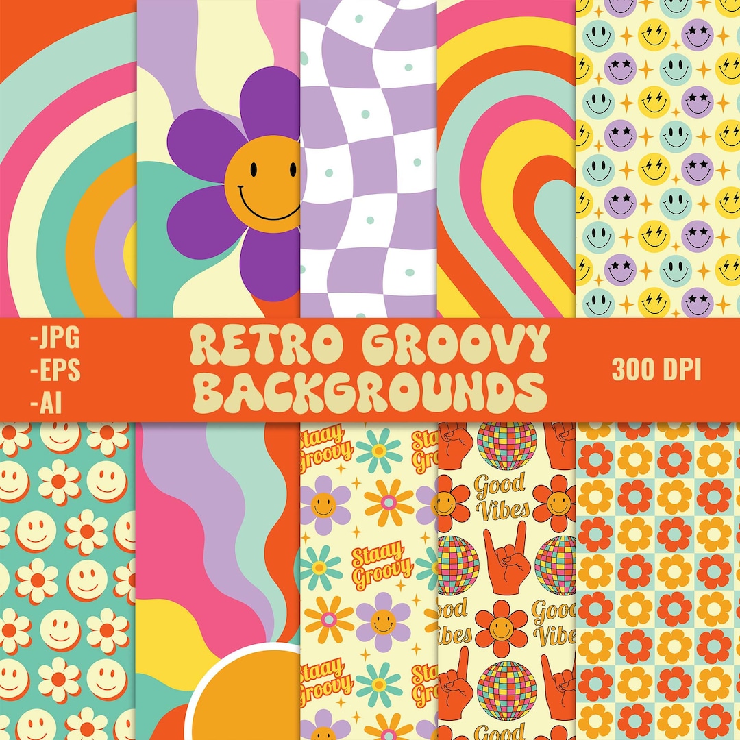 Retro Groovy Digital Papers, 70s Background, Hippy Pattern, Vintage Wallpaper, Groovy 70s ...