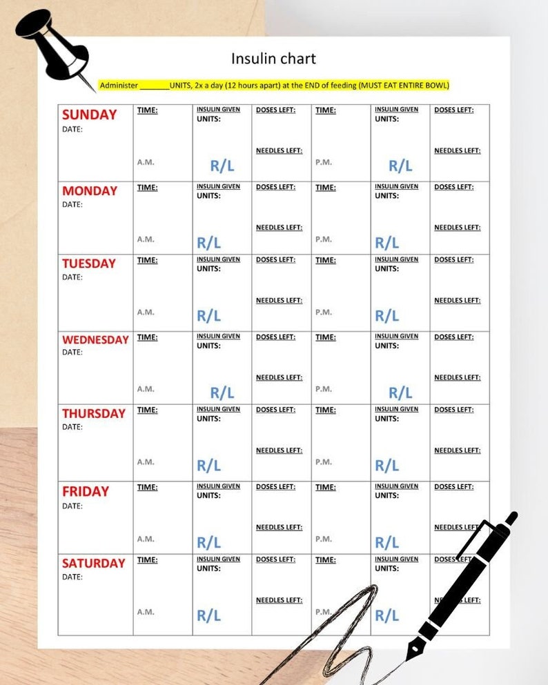 Printable Dog Insulin Chart, Log Book, Journal Planner, Monitor ...