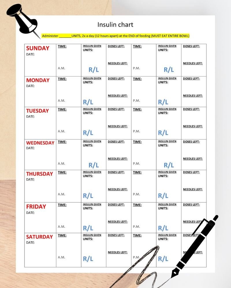Printable Dog Insulin Chart, Log Book, Journal Planner, Monitor ...
