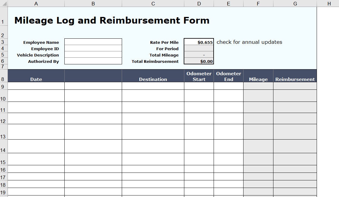Employee Mileage Log Template - Etsy