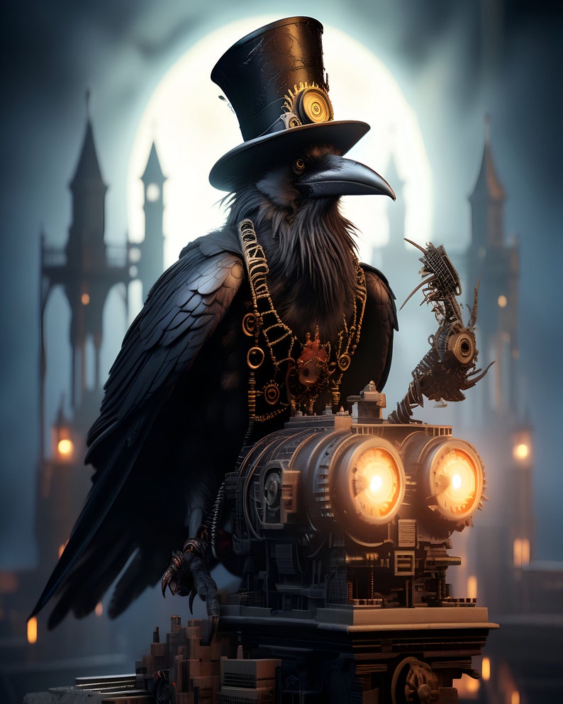 Steampunk Raven, Victorian Art Print, Gothic Wall Hanging, Animal ...
