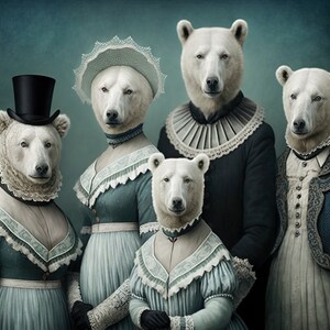 Victorian Polar Bear Family Art Print, Anthropomorphic Animal Poster - Etsy