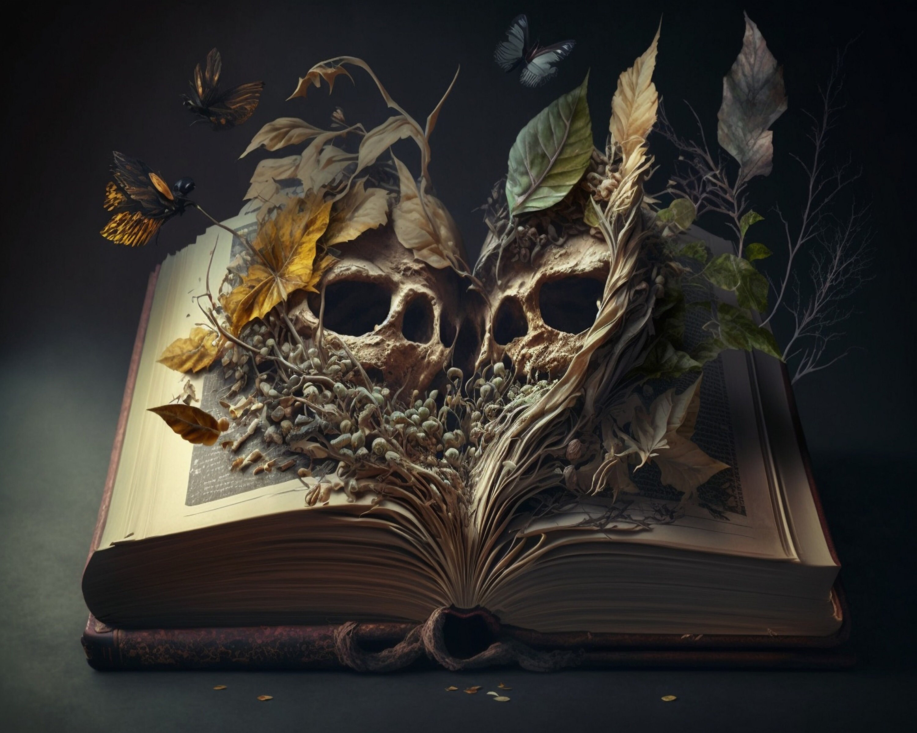 Gothic Book, Floral Skull, Art Print, Wall Hanging, Dark Academia ...