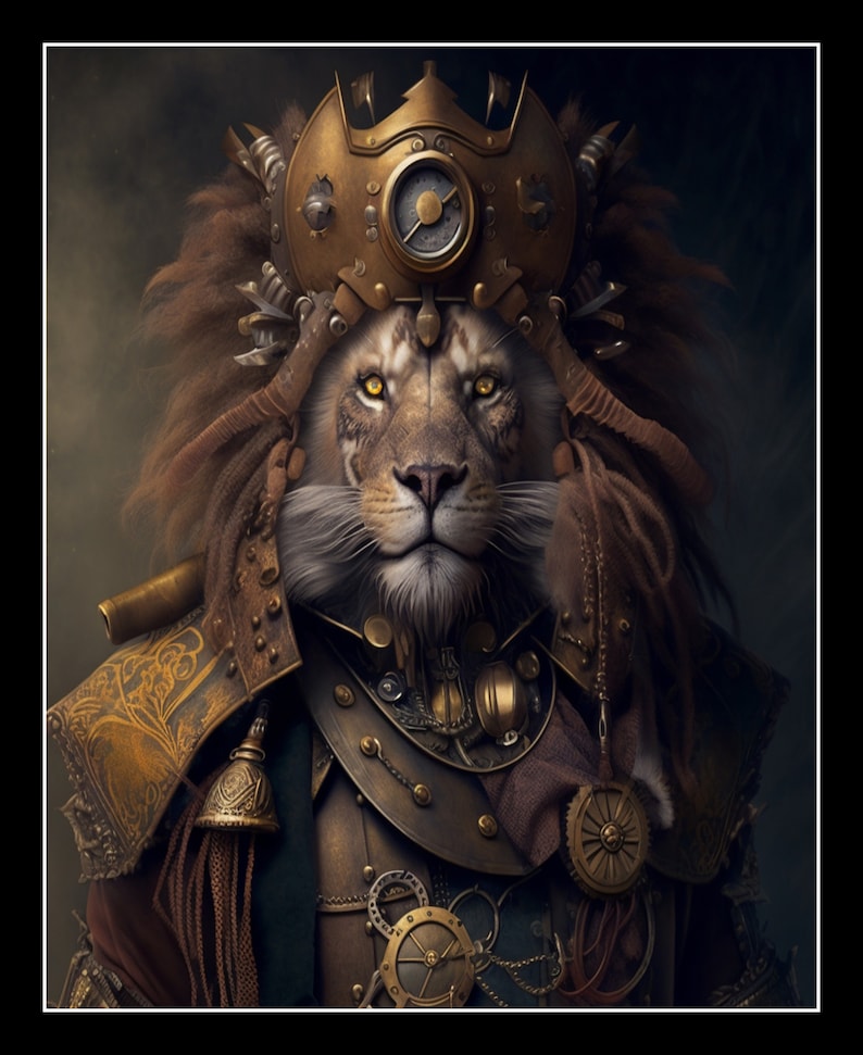 Majestic Steampunk Lion, Art Print, Wall Hanging, Animal Poster Picture ...
