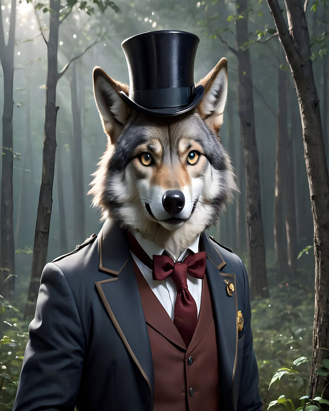 Dapper Victorian Wolf, Victorian Art Print, Wall Hanging, Animal Poster ...