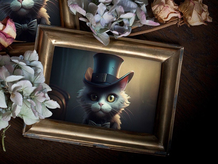 Cheshire Cat as Mad Hatter, Art Print, Wall Hanging, Animal Poster ...