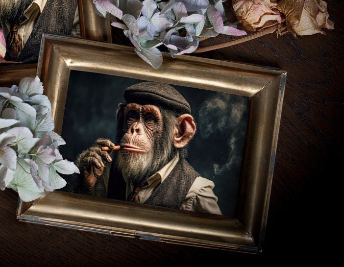 Cigar Loving Chimp, Art Print, Wall Hanging, Poster, Photograph, Monkey ...