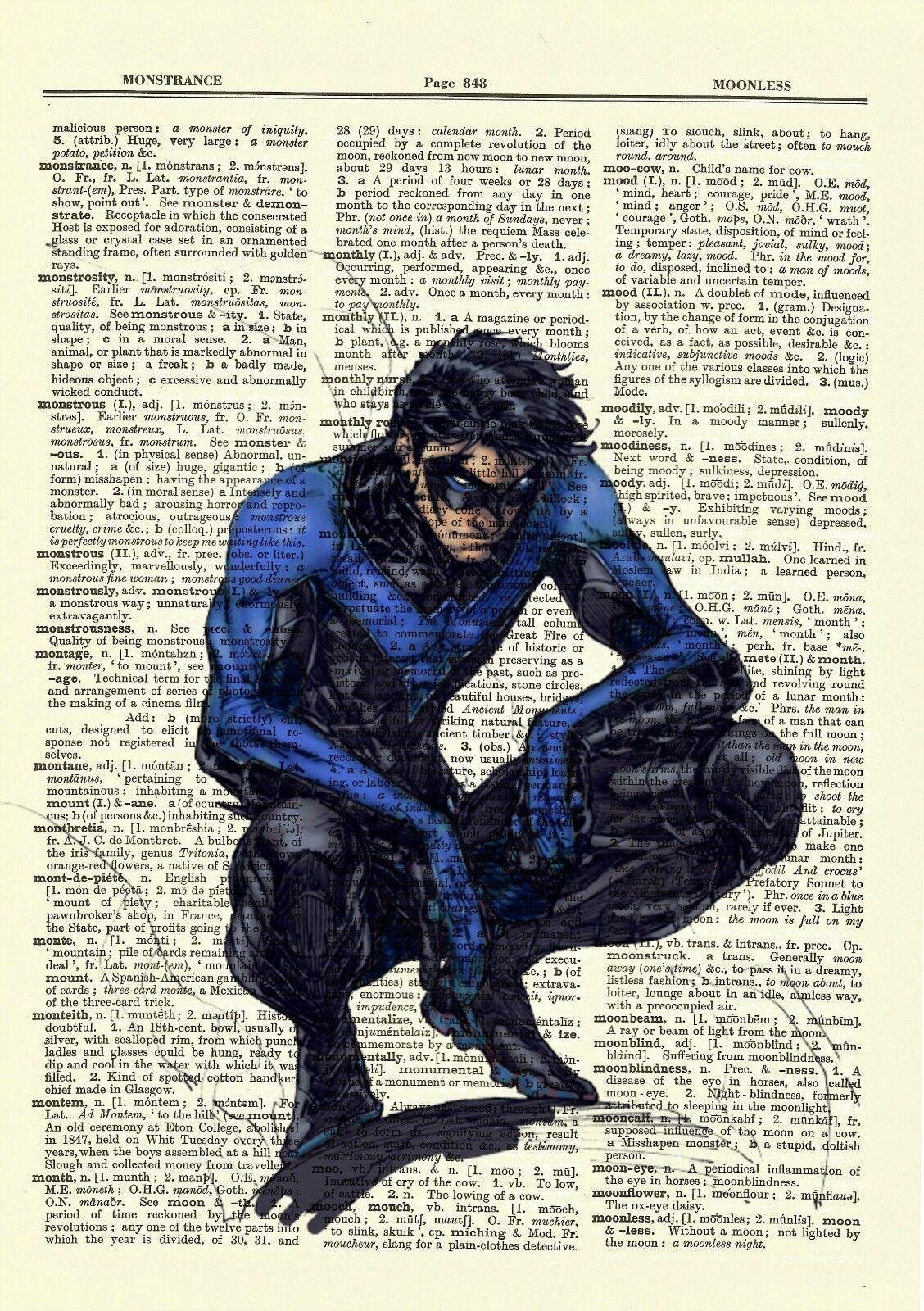 Nightwing Four Print Set, Vintage Dictionary Art Print, Antique Picture ...