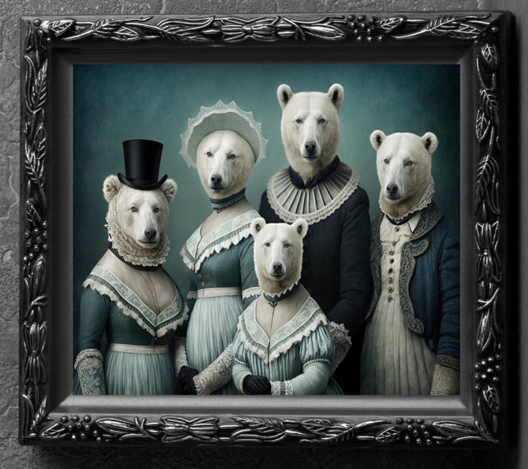 Victorian Polar Bear Family Art Print, Anthropomorphic Animal Poster - Etsy