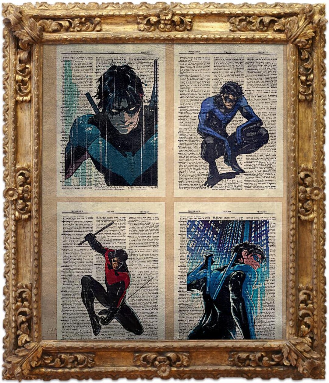 Nightwing Four Print Set, Vintage Dictionary Art Print, Antique Picture ...