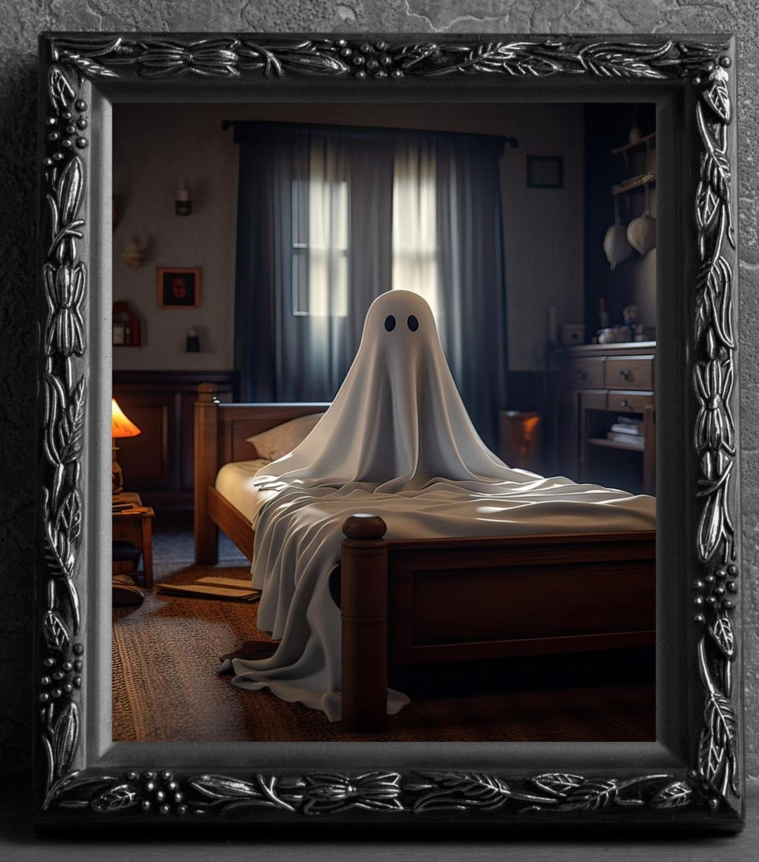 Ghost Waking up in the Bed, Art Print, Wall Hanging, Halloween, Picture ...