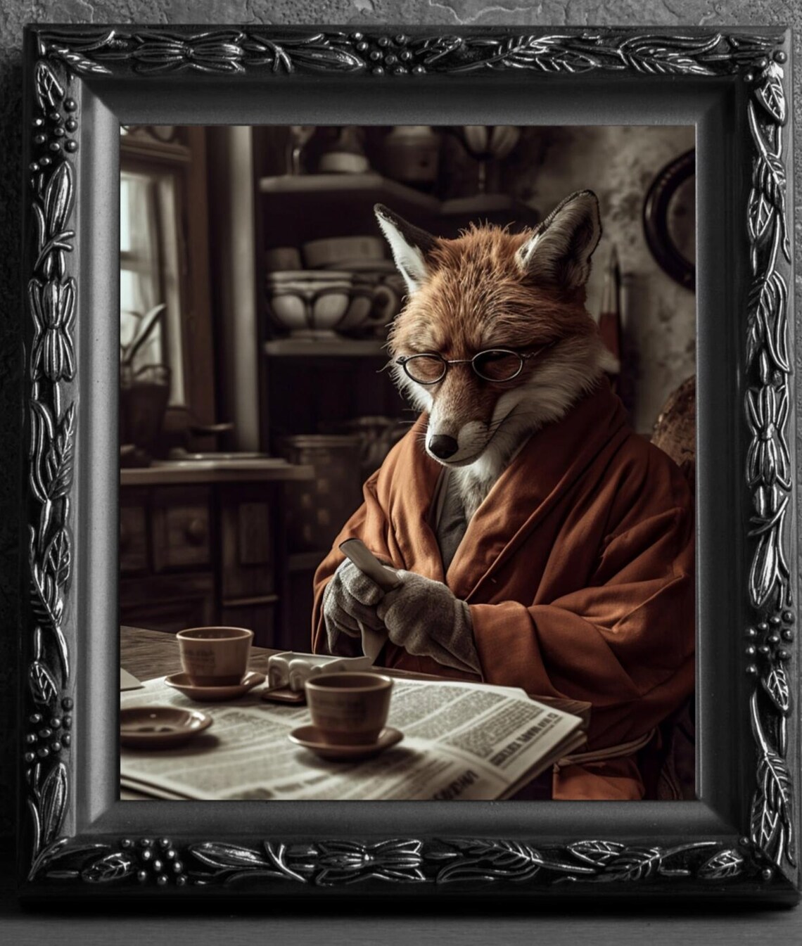 Red Fox Reading the Paper, Art Print, Wall Hanging, Animal Poster ...