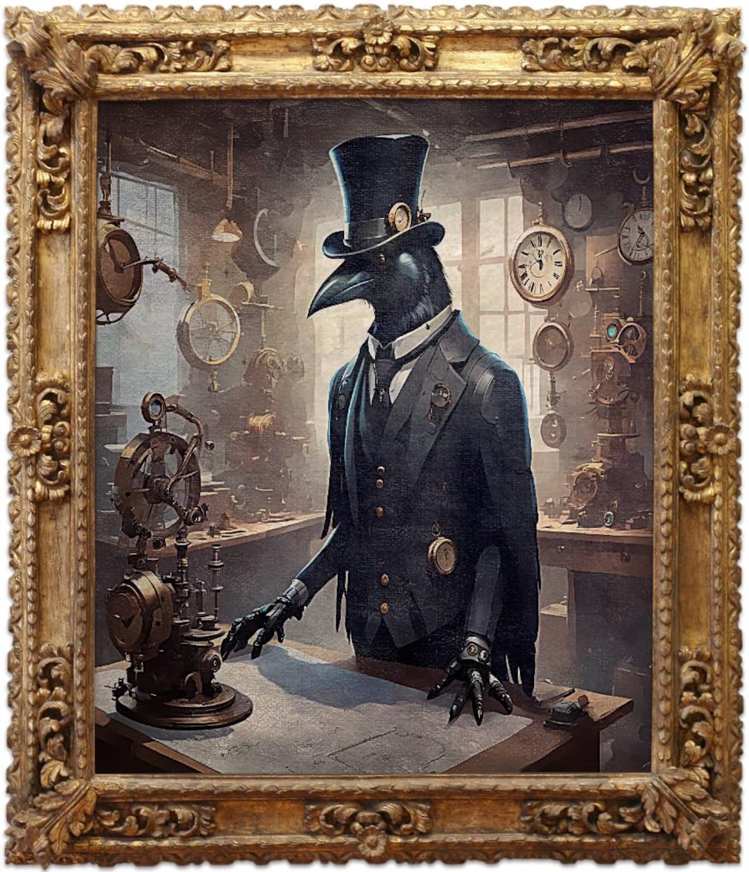 Clockmaker Raven, Victorian Art Print, Wall Hanging, Animal Poster ...