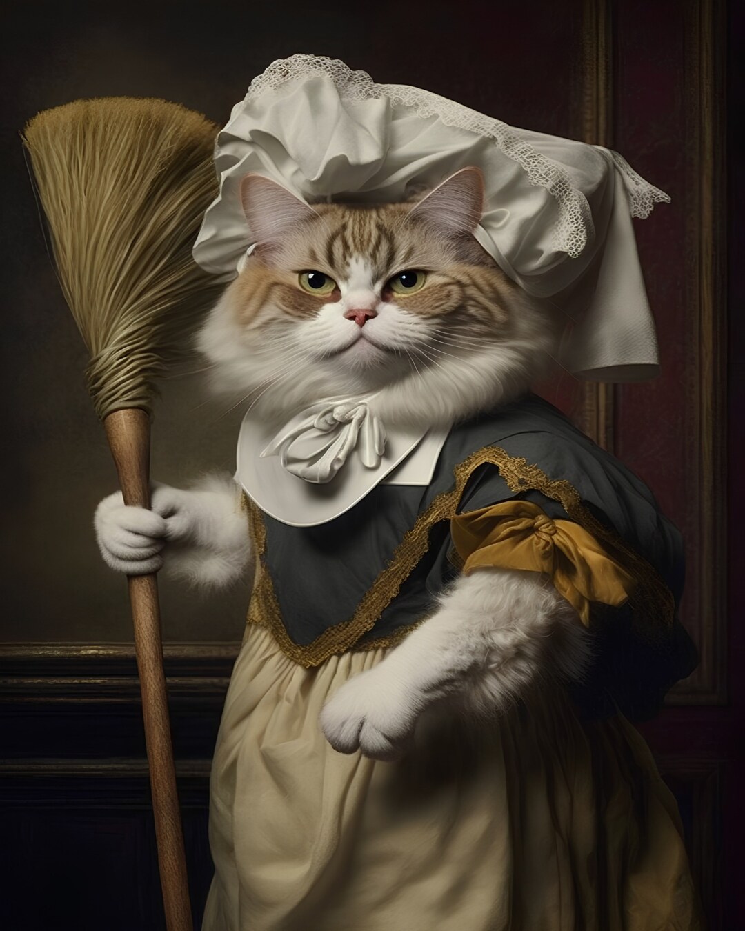 Victorian Maid Cat, Art Print, Wall Hanging, Animal Poster Picture ...