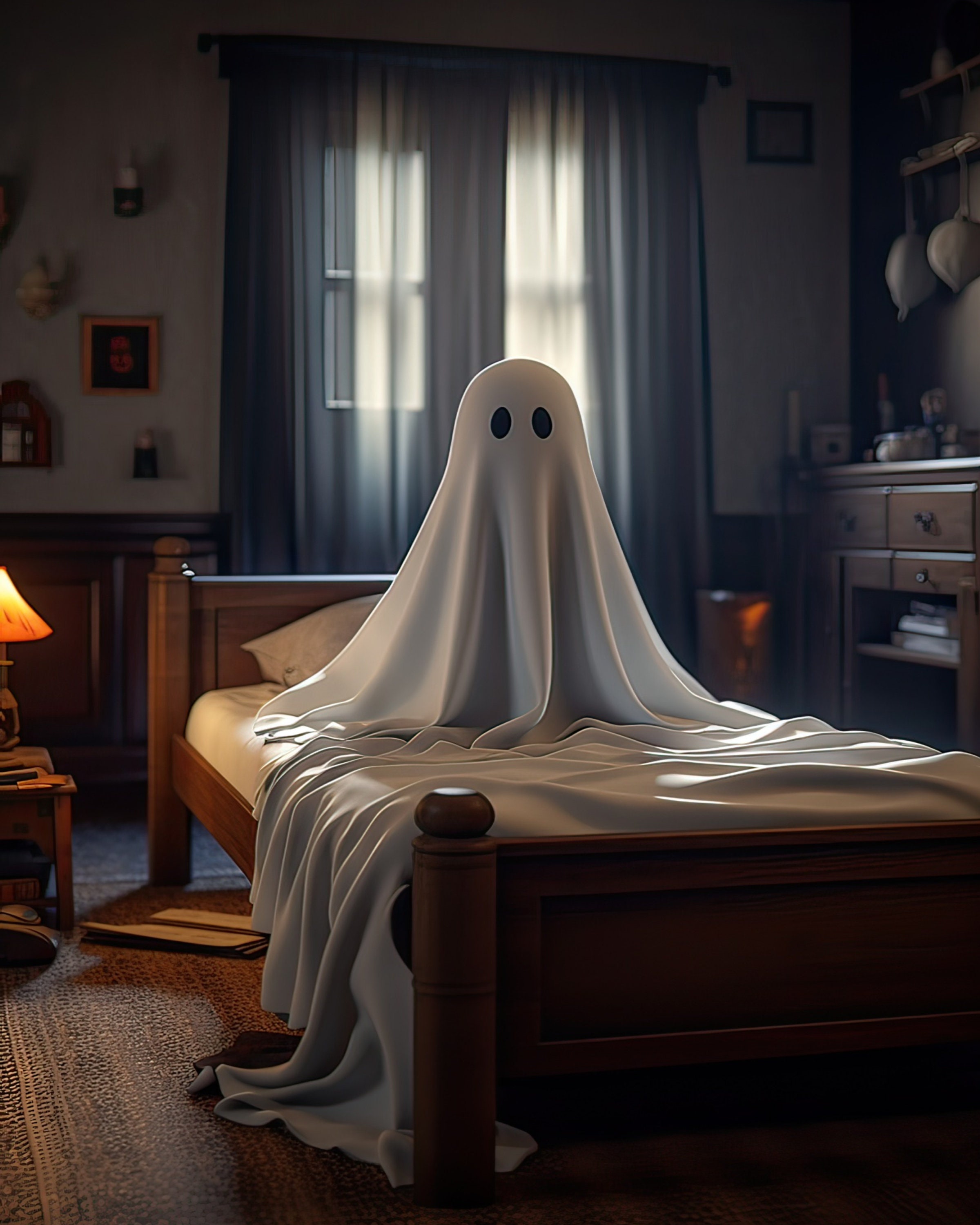 Ghost Waking up in the Bed, Art Print, Wall Hanging, Halloween, Picture ...