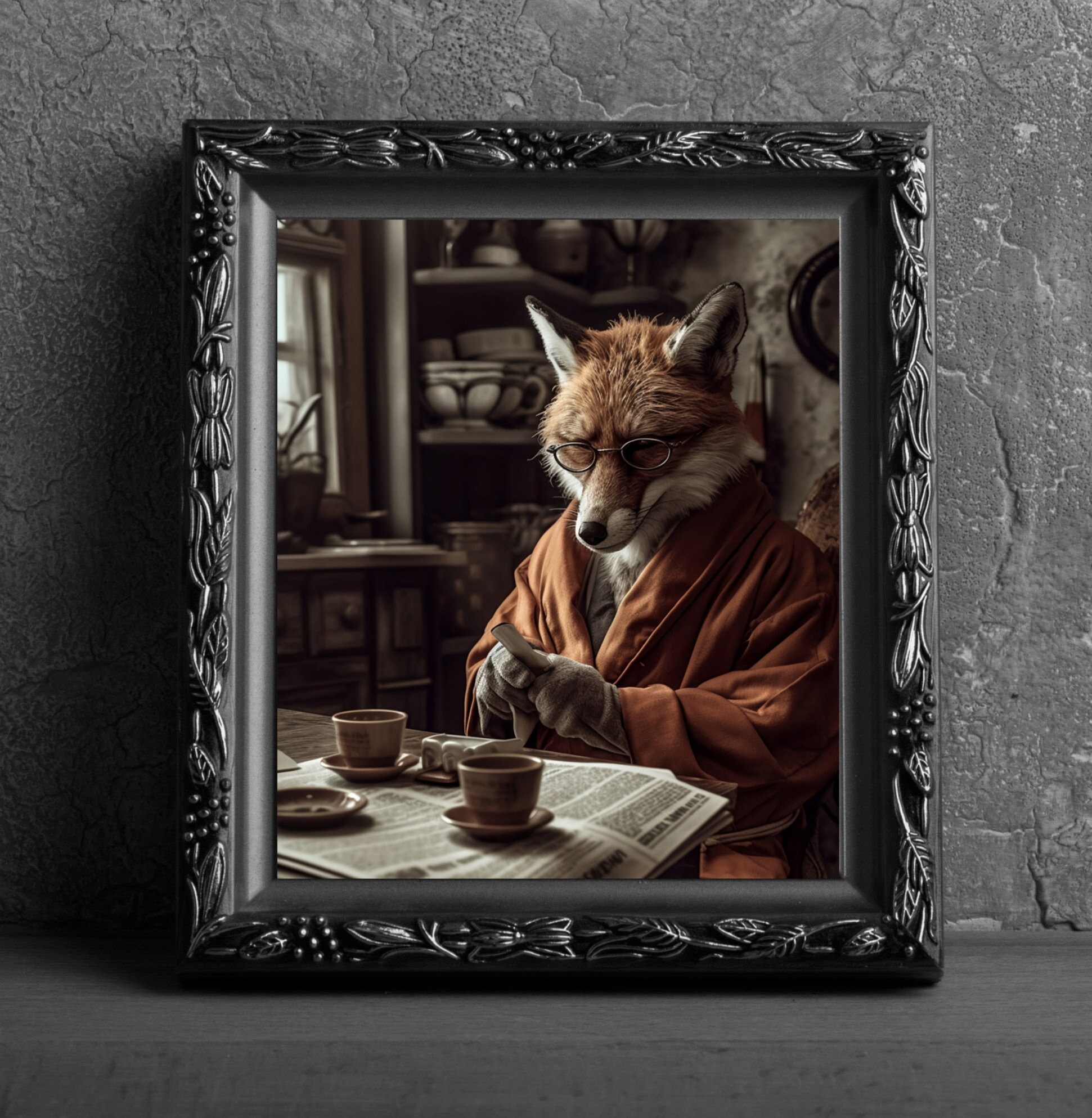 Red Fox Reading the Paper, Art Print, Wall Hanging, Animal Poster ...