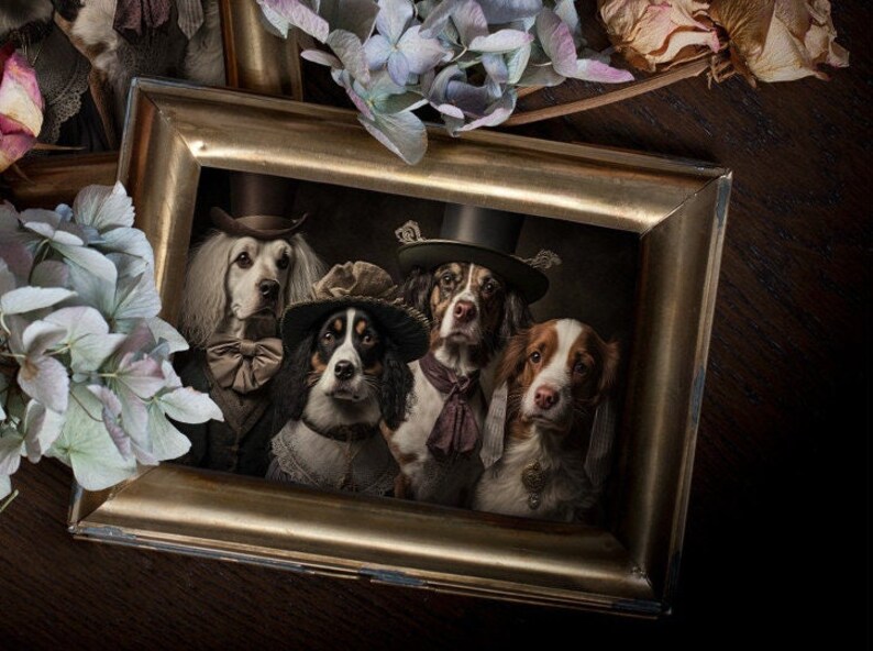 Victorian Dog Family, Art Print, Wall Hanging, Animal Poster Picture ...