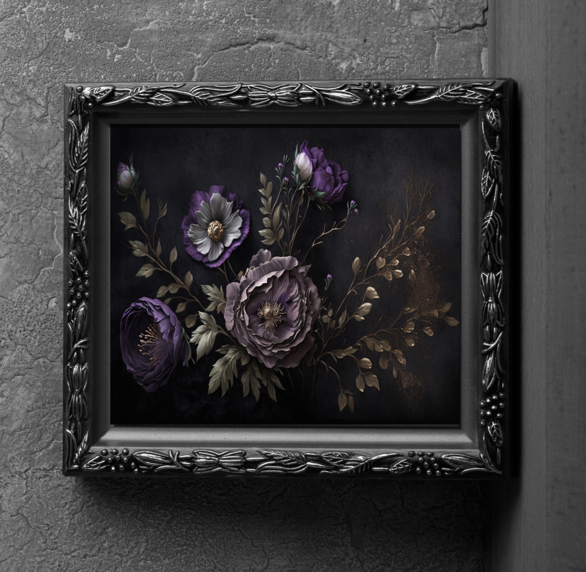 Dark Purple Flowers Floral Academia Art Print Wall Hanging - Etsy