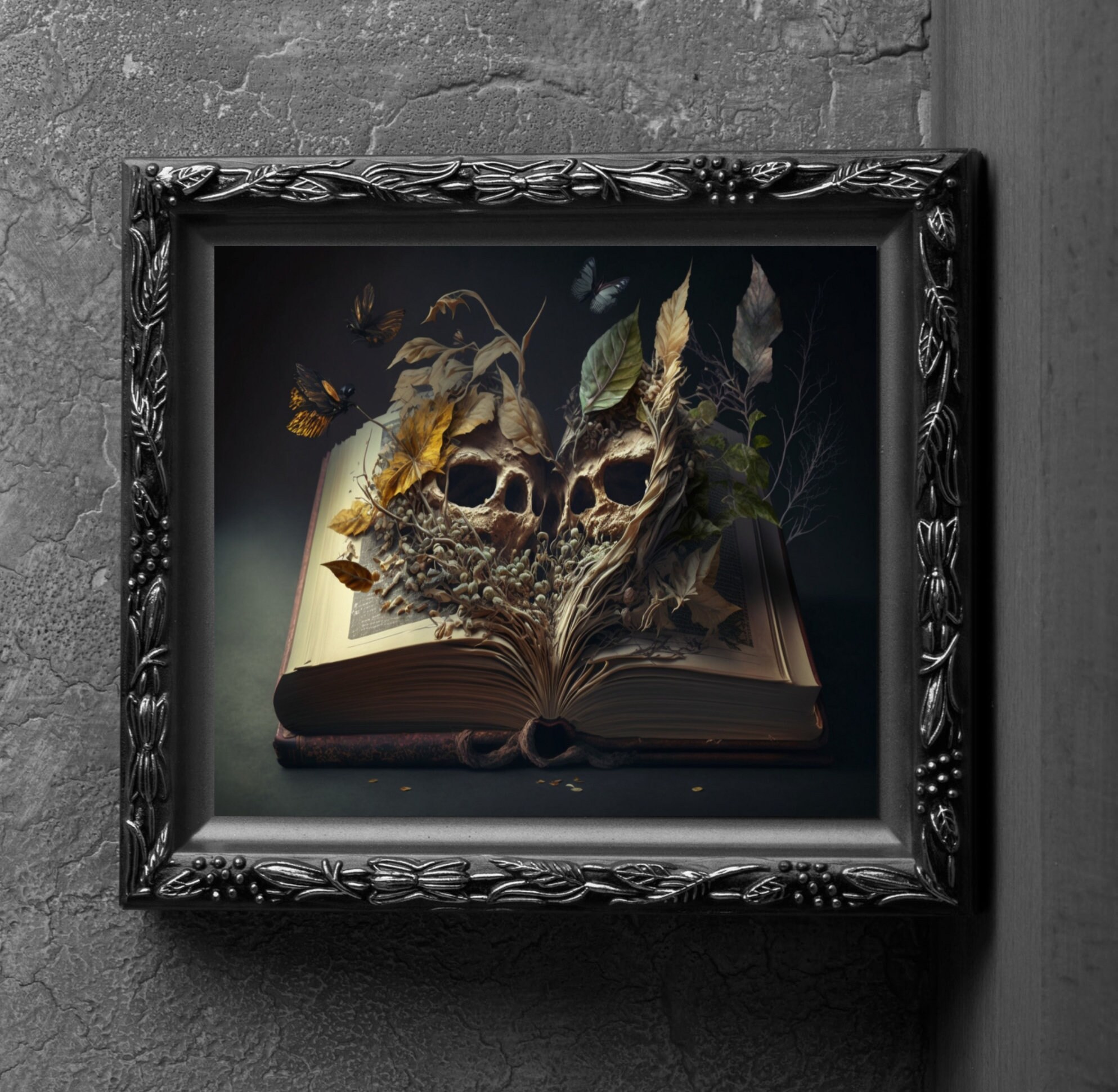 Gothic Book, Floral Skull, Art Print, Wall Hanging, Dark Academia ...
