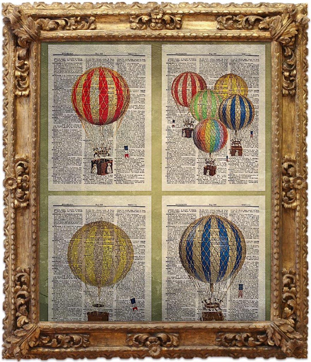 Hot Air Balloon Print Set, Vintage Dictionary Art Print, Antique ...