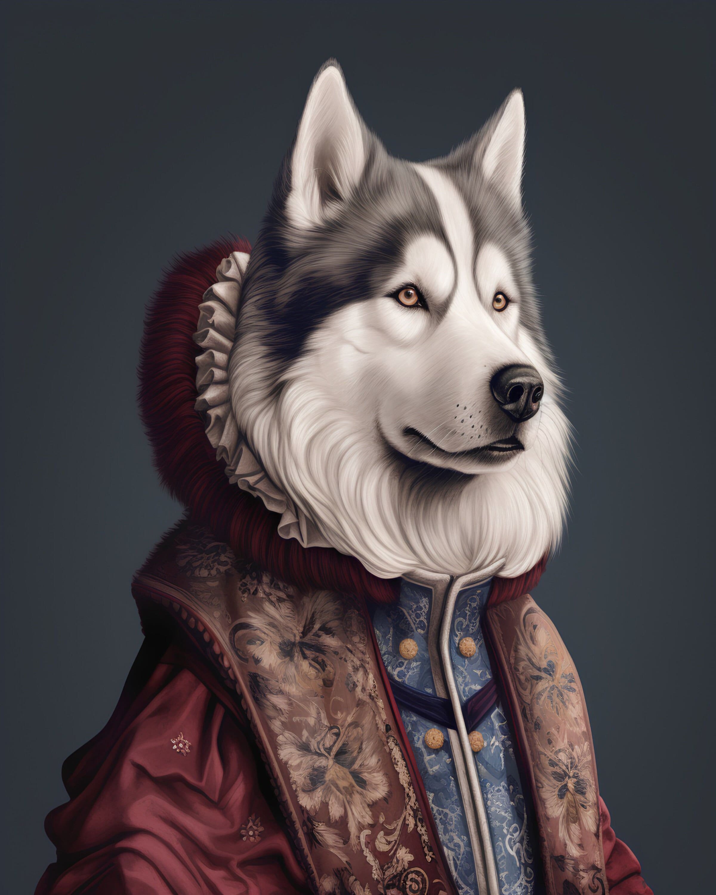 Victorian Siberian Husky, Art Print, Wall Hanging, Animal Poster ...