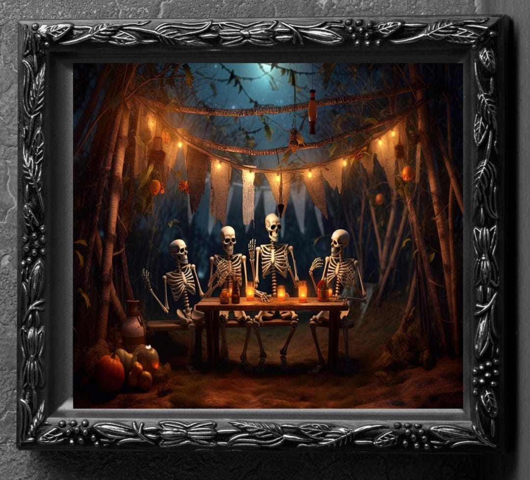 Skeleton Party, Night Out, Gothic Art Print, Wall Hanging, Halloween ...