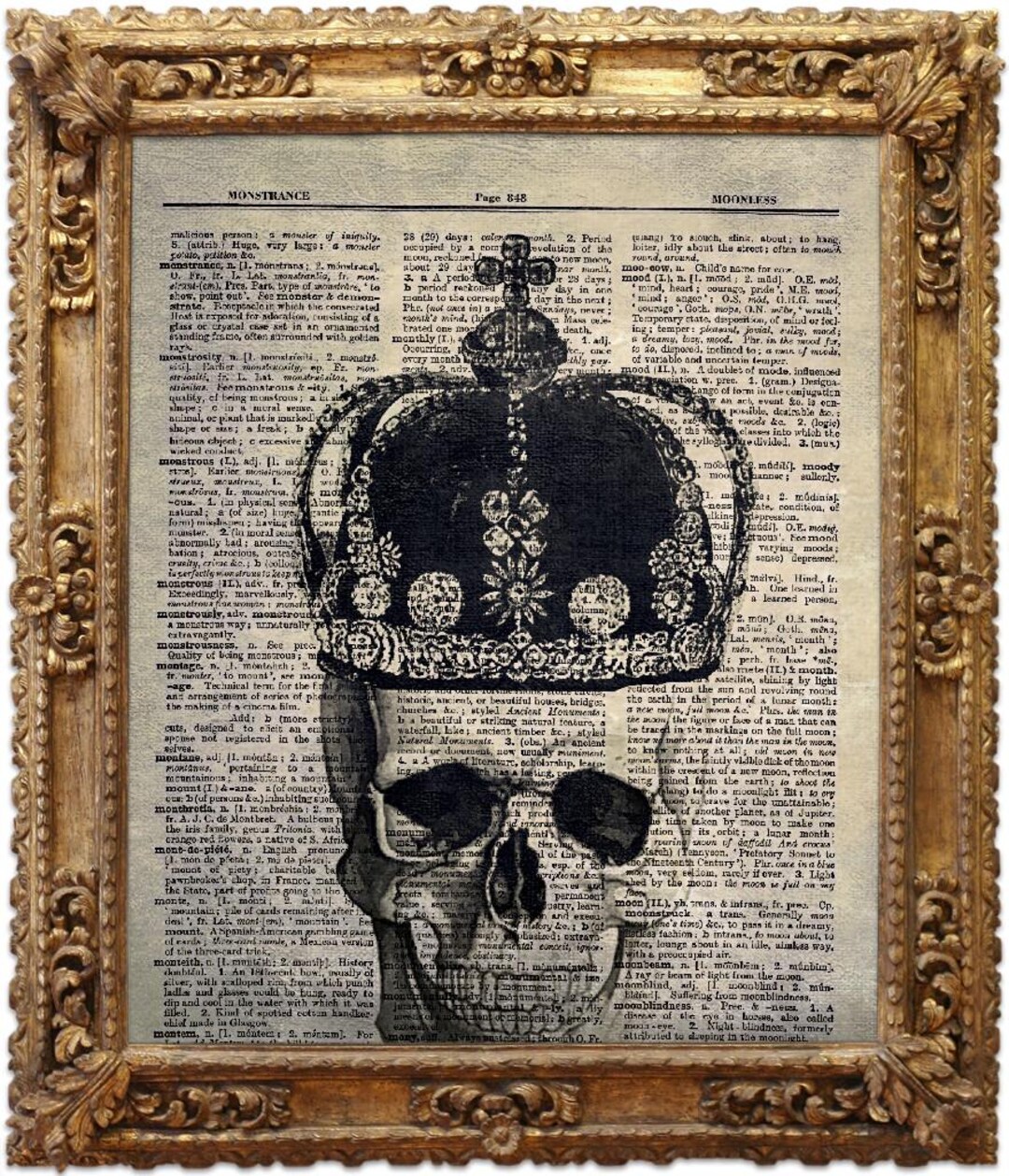 Gallant Crowned Skull, Vintage Dictionary Art Print, Antique Picture ...