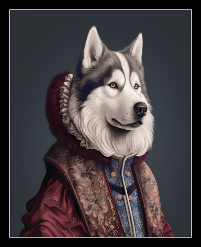 Victorian Siberian Husky, Art Print, Wall Hanging, Animal Poster ...