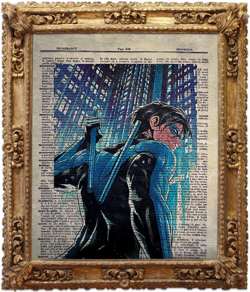 Nightwing, Vintage Dictionary Art Print, Antique Picture, Wall Hanging ...