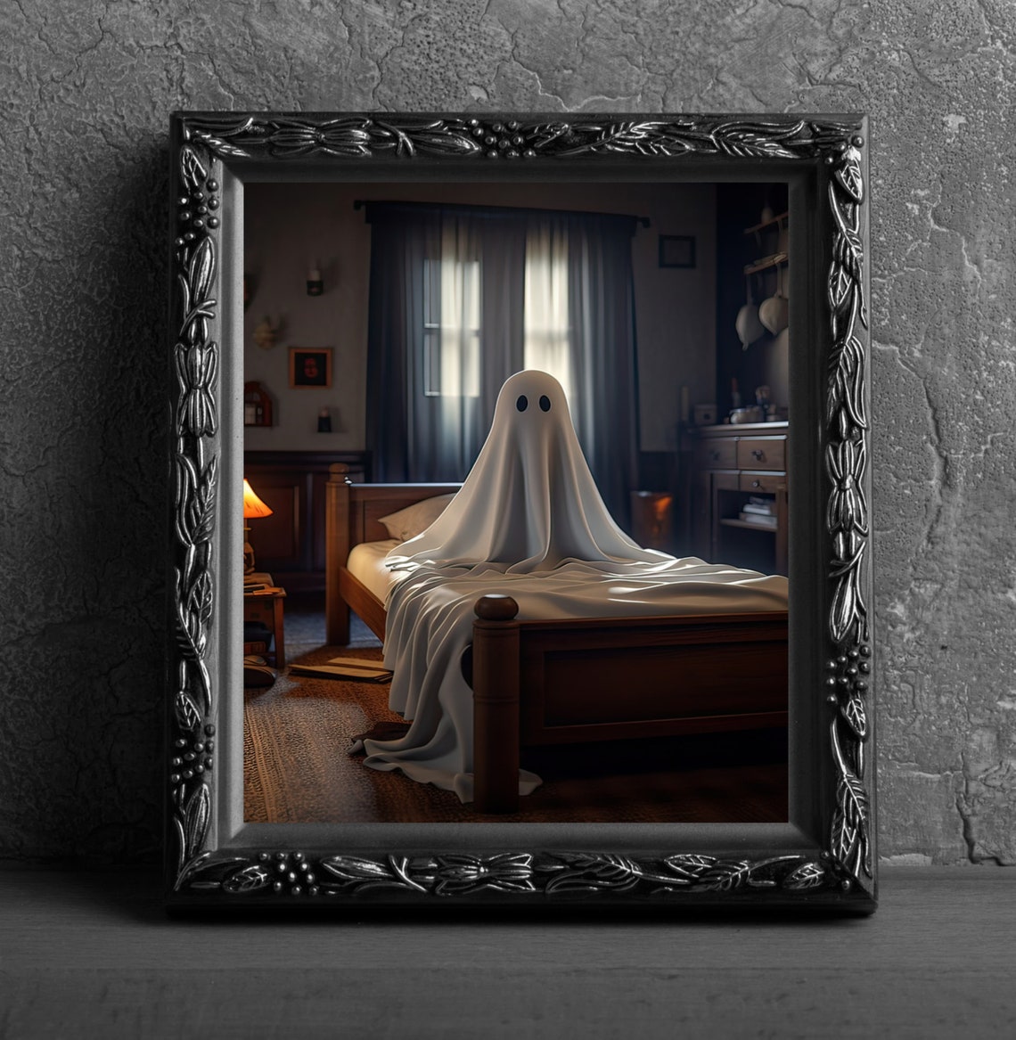 Ghost Waking up in the Bed, Art Print, Wall Hanging, Halloween, Picture ...