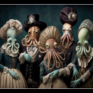 Victorian Octopus Family, Art Print, Wall Hanging, Animal Poster ...