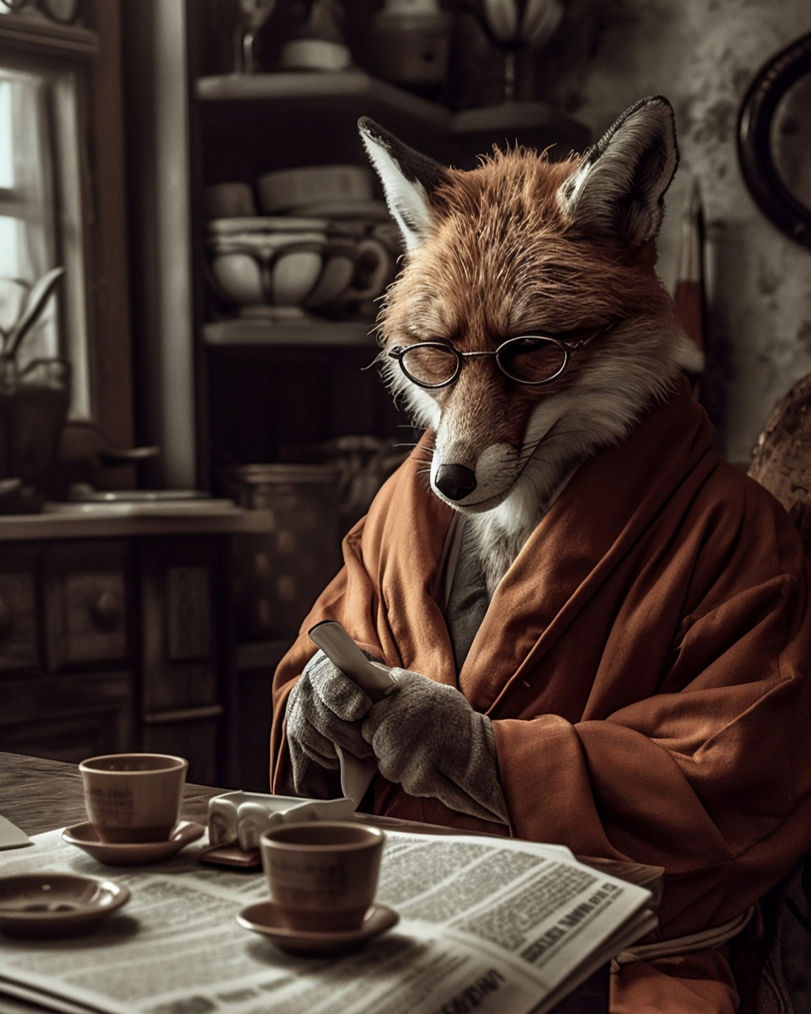 Red Fox Reading the Paper, Art Print, Wall Hanging, Animal Poster ...