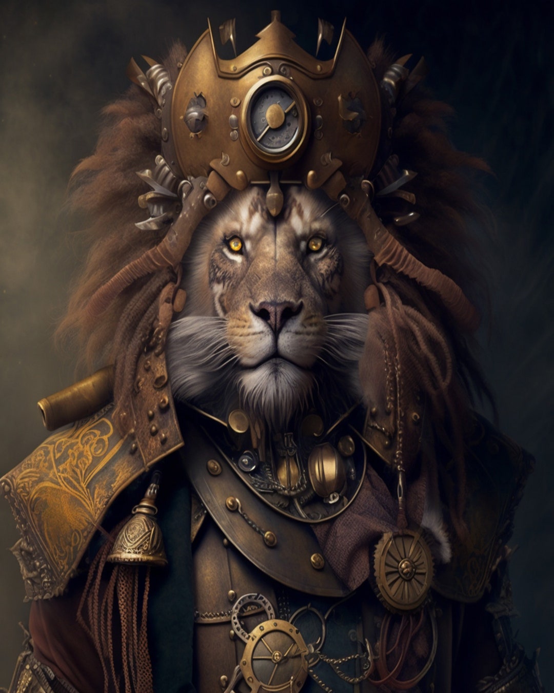 Majestic Steampunk Lion, Art Print, Wall Hanging, Animal Poster Picture ...