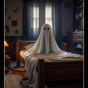 Ghost Waking up in the Bed, Art Print, Wall Hanging, Halloween, Picture ...