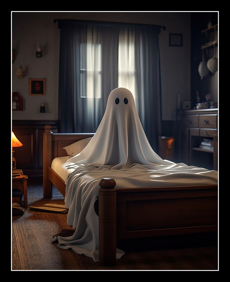 Ghost in Bed Art Print, Eerie Halloween Decor, Gothic Gift - Etsy