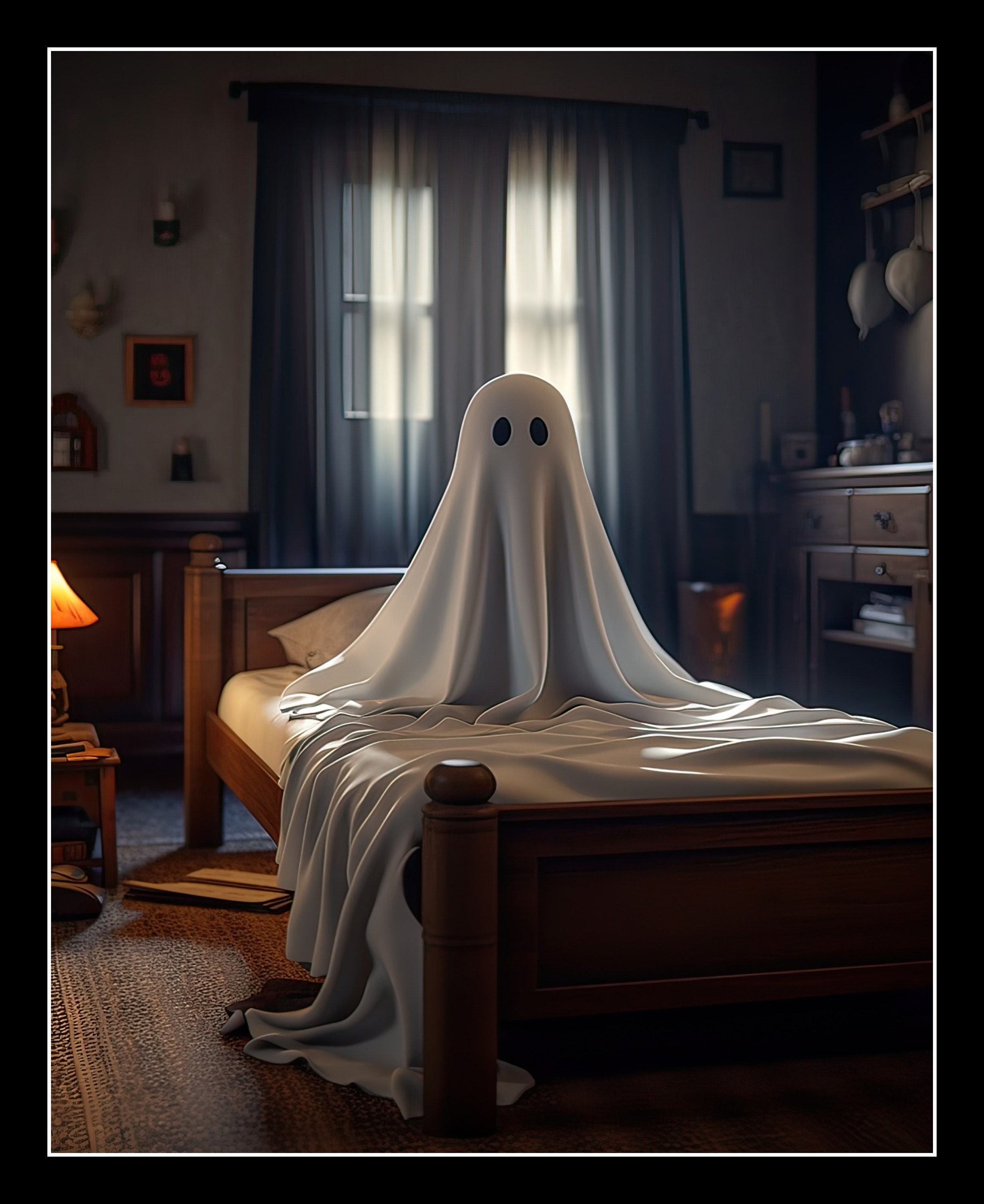 Ghost Waking up in the Bed, Art Print, Wall Hanging, Halloween, Picture ...