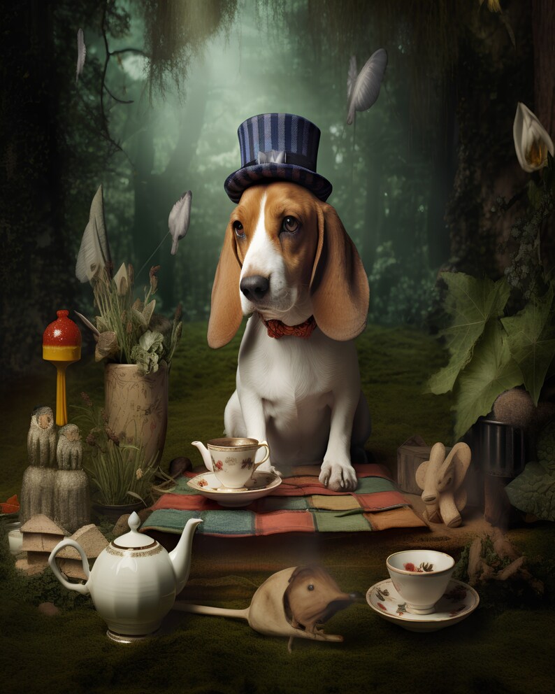 Beagle as Mad Hatter, Art Print, Wall Hanging, Animal Poster Picture ...