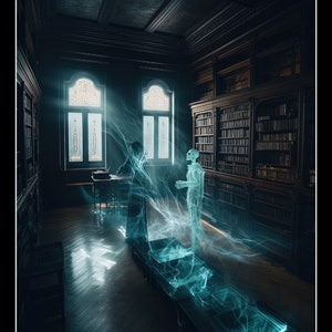 Skeleton in Old Library, Art Print, Wall Hanging, Animal Poster Picture ...