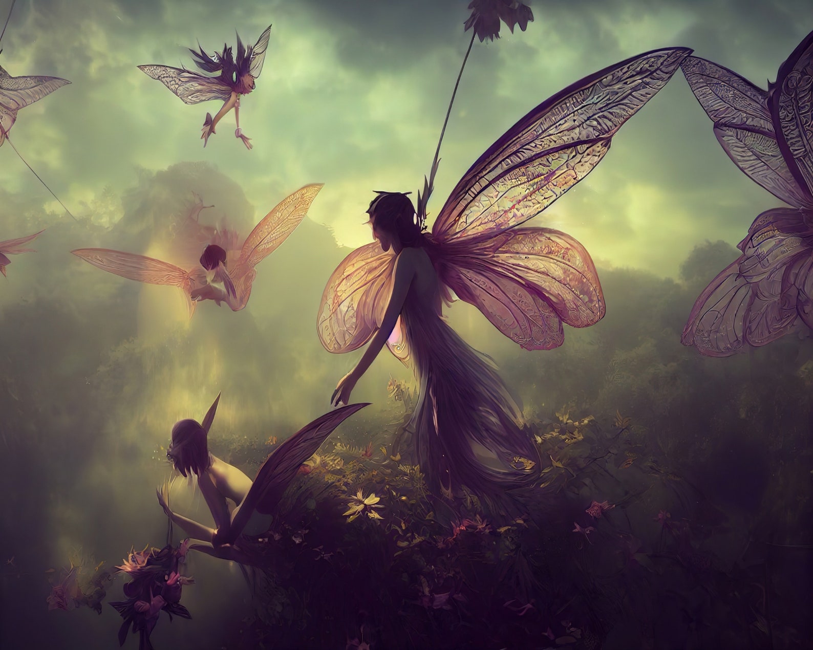 Fairy Dwelling, Flying Fairies, Art Print, Wall Hanging, Poster Picture ...