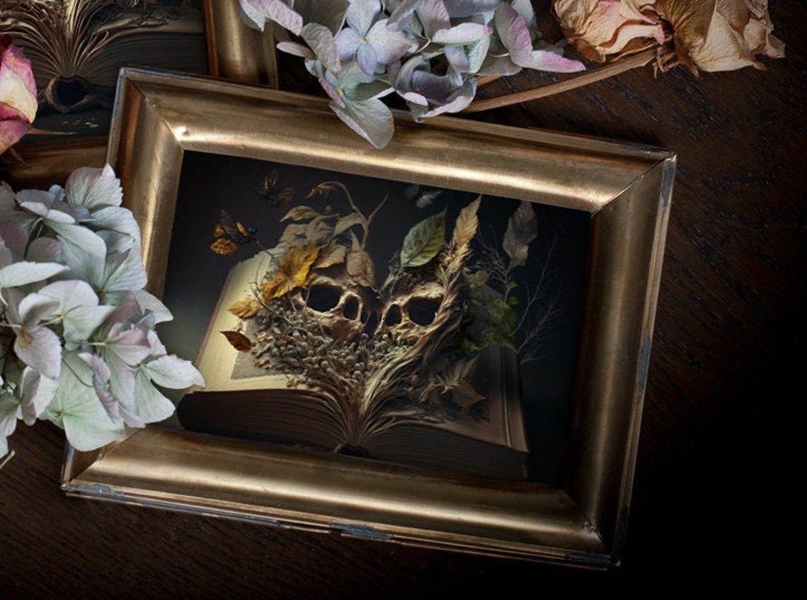 Gothic Book, Floral Skull, Art Print, Wall Hanging, Dark Academia ...