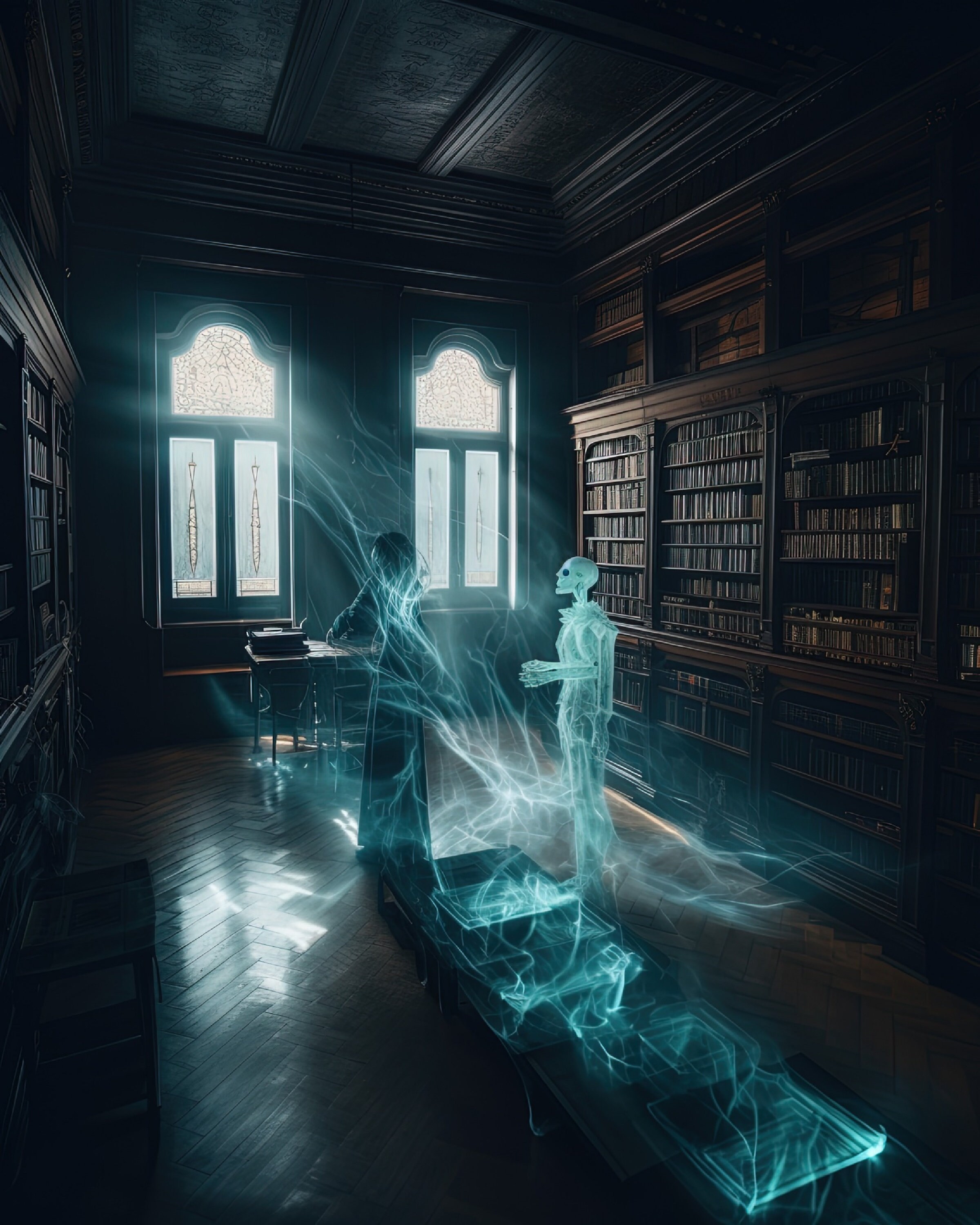 Skeleton in Old Library, Art Print, Wall Hanging, Animal Poster Picture ...